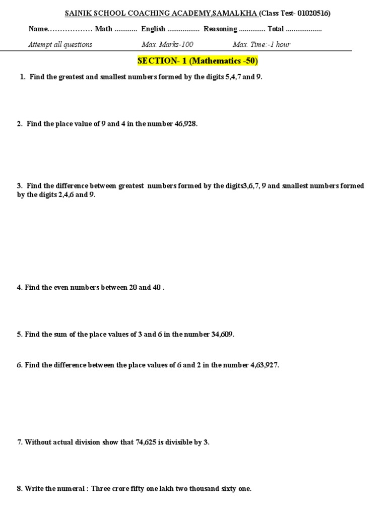 SECTION-1 (Mathematics - 50) : Attempt All Questions Max. Marks-100 Max ...