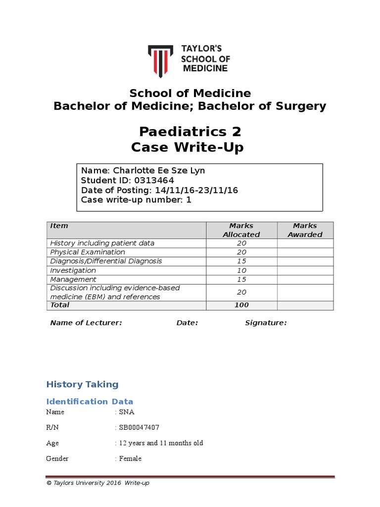 Paeds Case Write Up 1 | PDF | Systemic Lupus Erythematosus | Edema