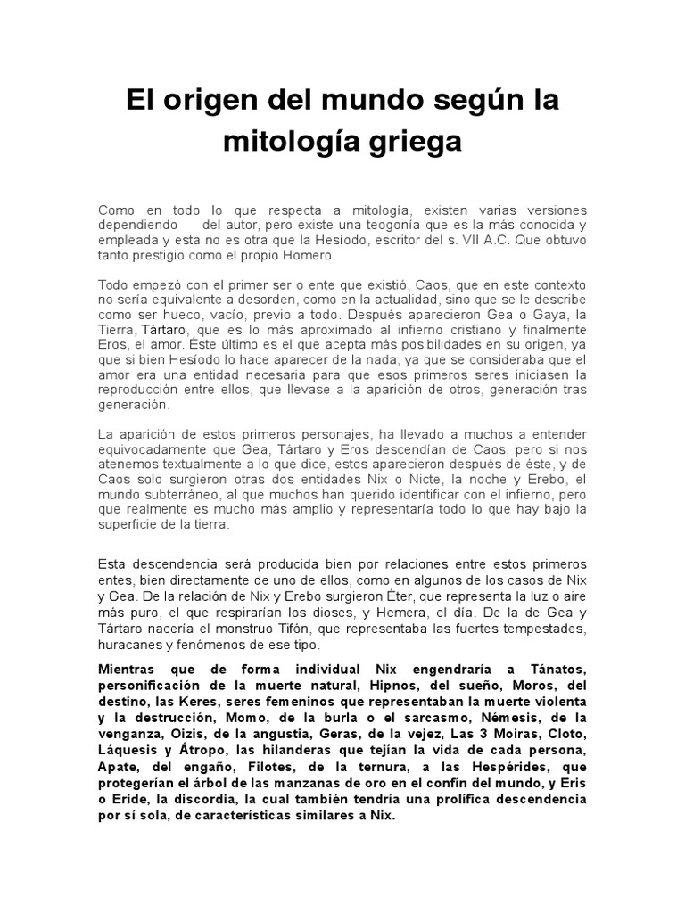 El Origen Del Mundo Según La Mitología | PDF | Dioses griegos ...