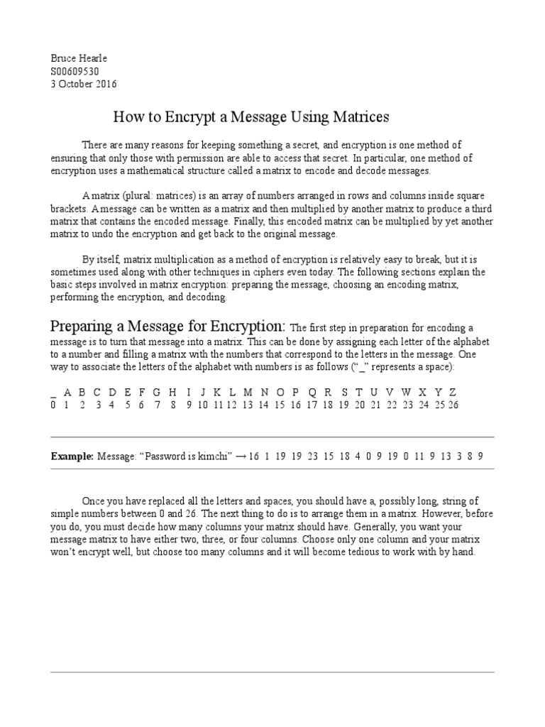 Matrix Encryption How-To | PDF | Matrix (Mathematics) | Multiplication