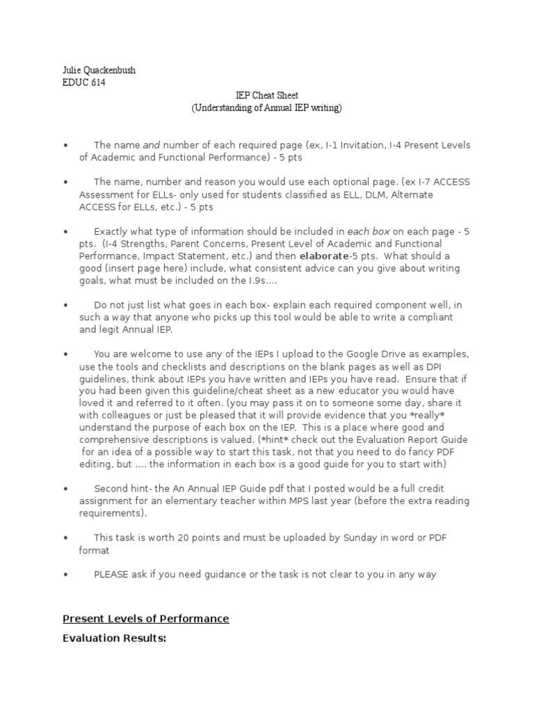 IEP Writing Cheat Sheet Overview | PDF | Individualized Education ...