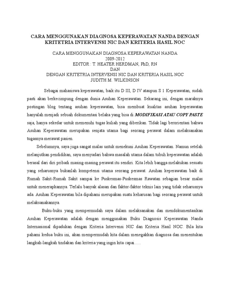 Cara Menggunakan Diagnosa Keperawatan Nanda Dengan Kritetria Intervensi Nic Dan Kriteria Hasil ...