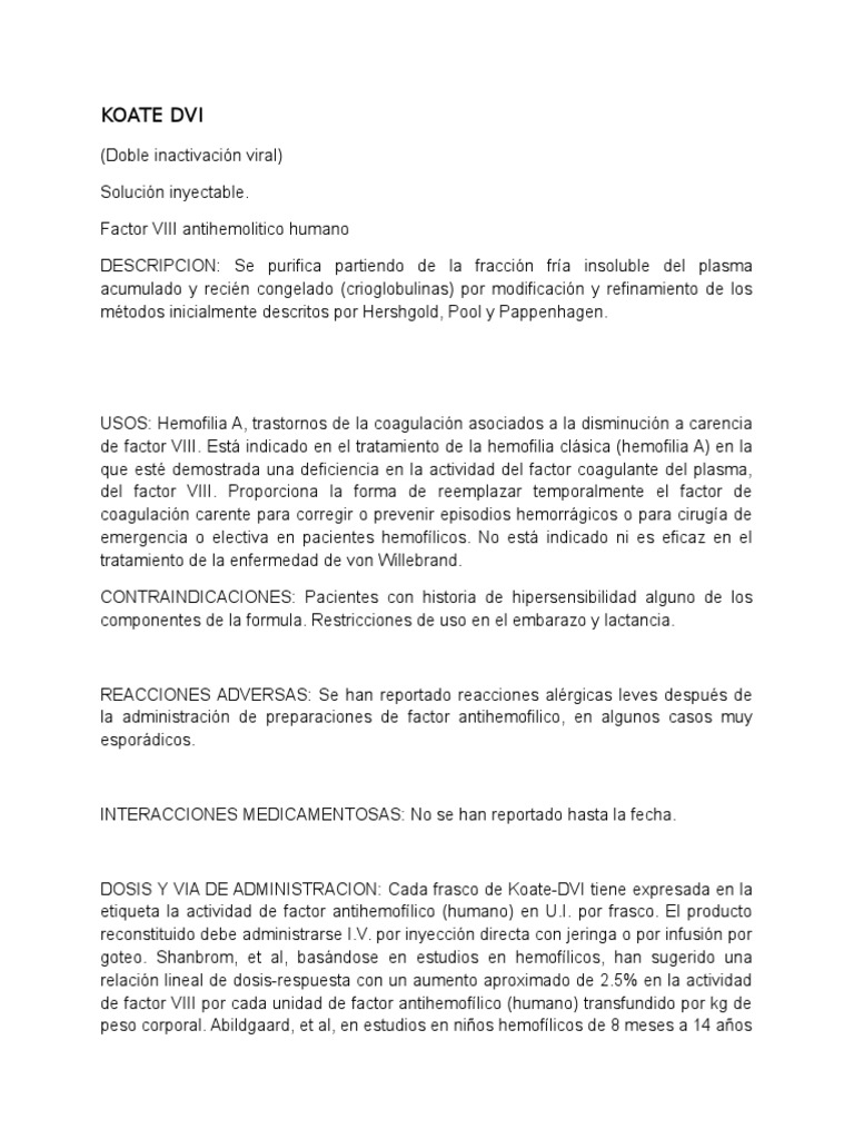 Koate Dvi Sintesis | PDF | Hemofilia | Coagulación
