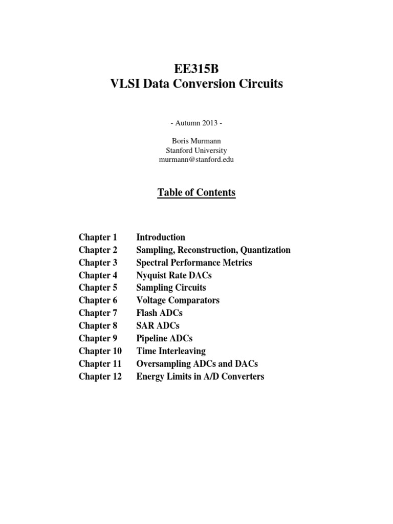 Ee315b Reader 2013 Stanford Dataconverters | PDF | Analog To Digital Converter | Digital To ...