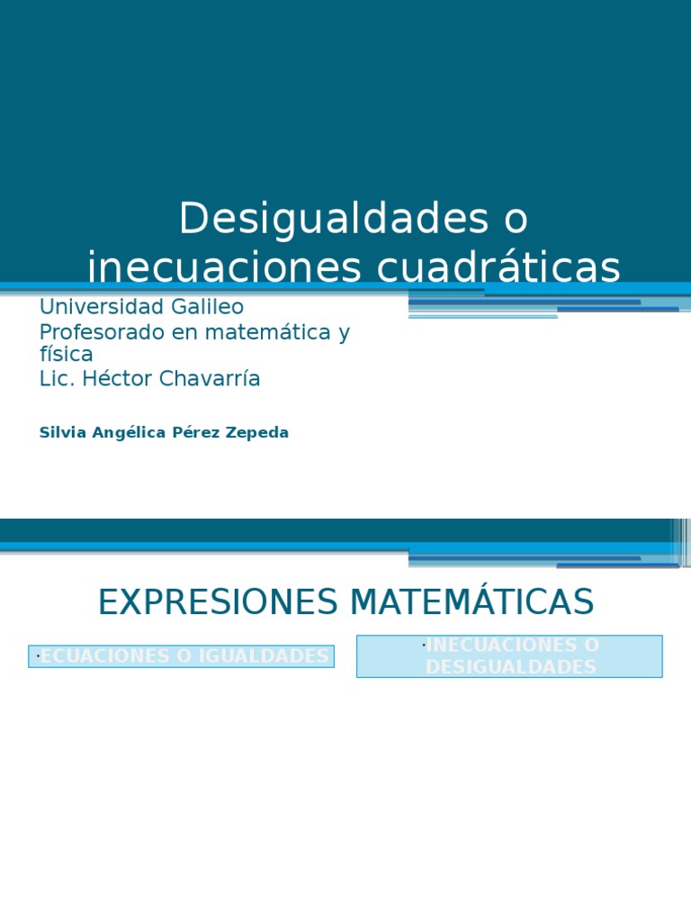 Desigualdades o Inecuaciones Cuadráticas | PDF | Intervalo (Matemáticas) | Desigualdad (Matemáticas)