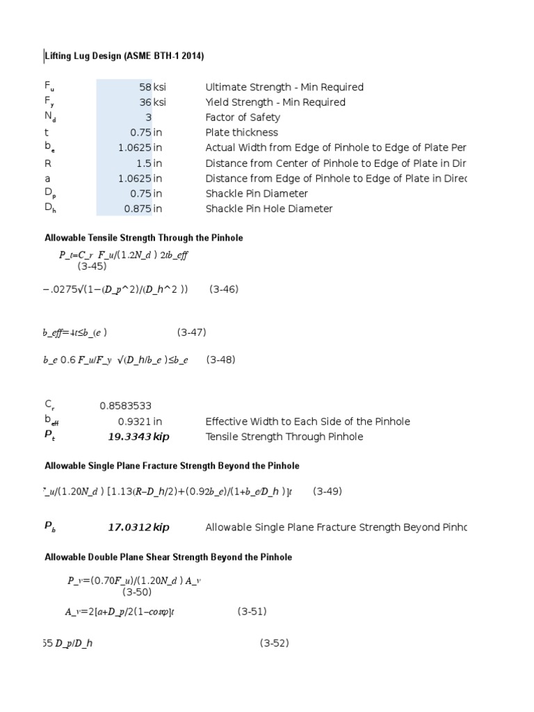 ASME BTH-1 Lifting Lug Design | PDF