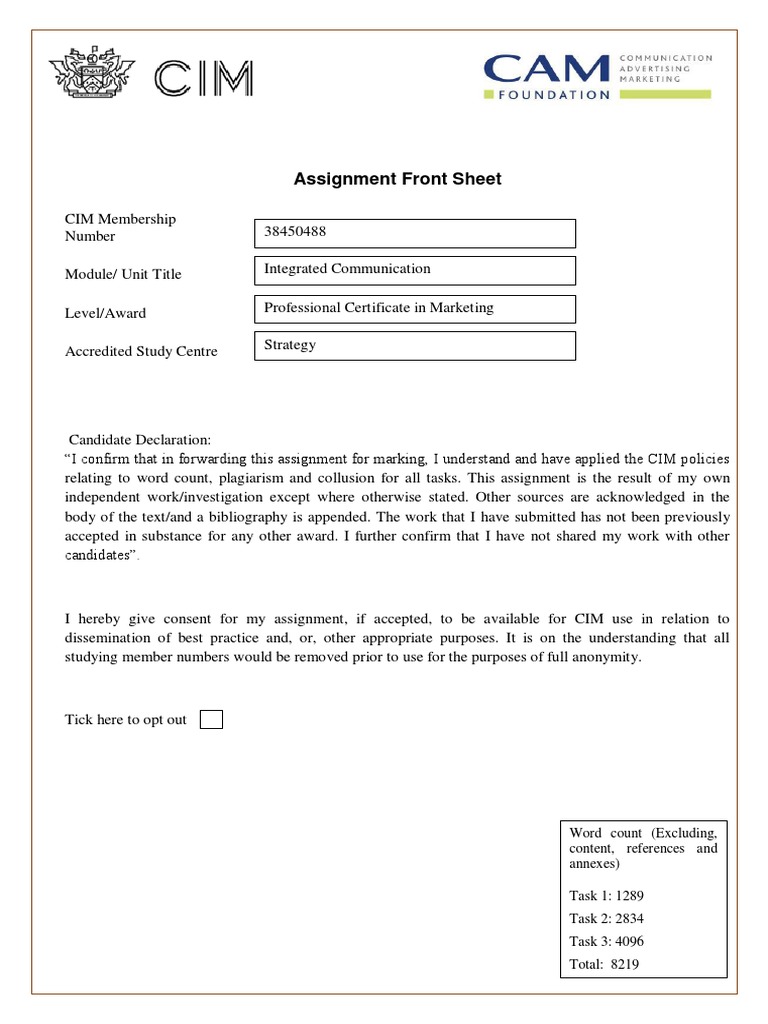 Assignment Front Sheet | PDF | Marketing Communications | Reputation