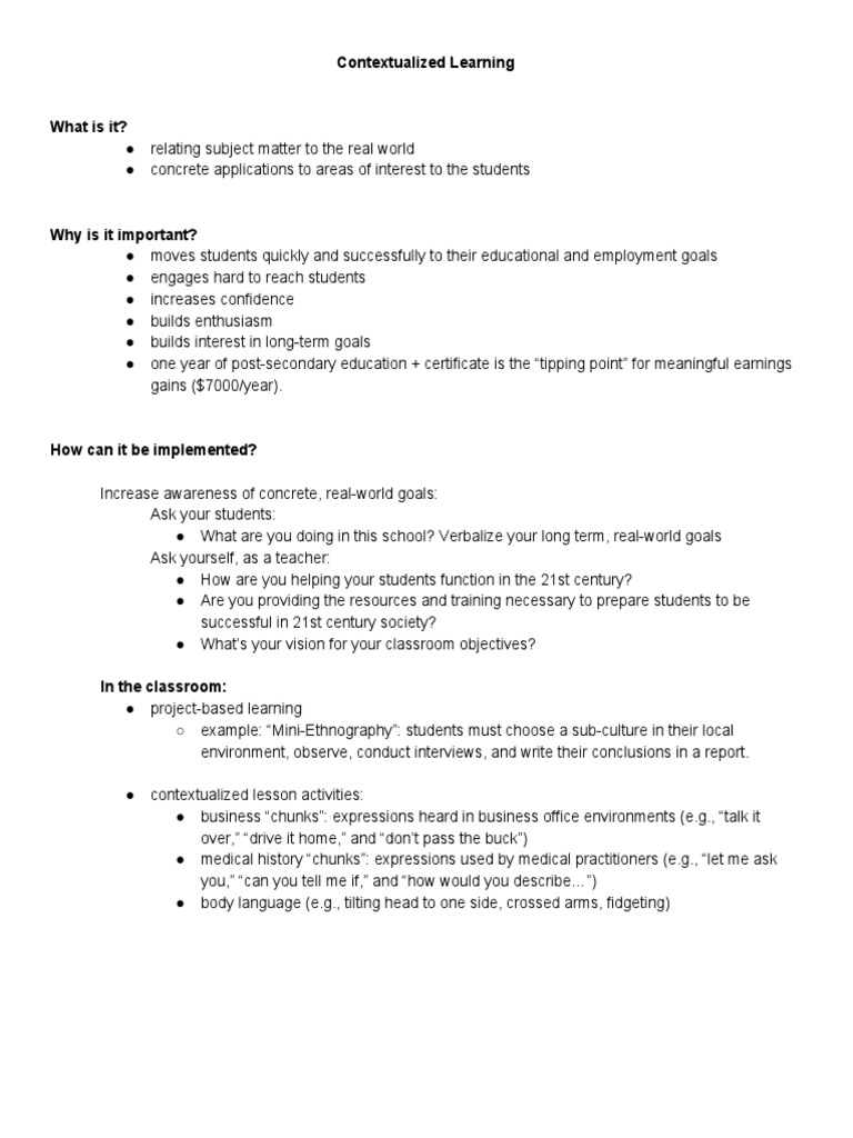 Contextualized Learning | Download Free PDF | Education Theory | Pedagogy