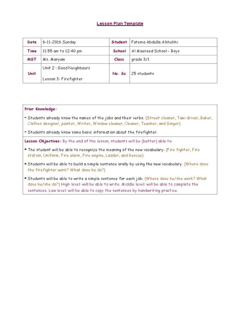 Lesson Plan 1 | PDF | Firefighter | Lesson Plan