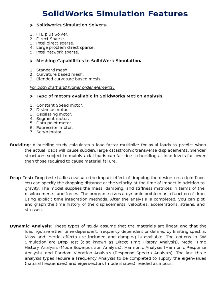 SolidWorks Simulation Features1 | PDF | Normal Mode | Stress (Mechanics)