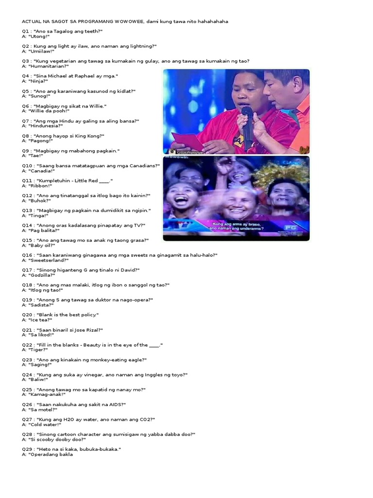 Actual Na Sagot Sa Programang Wowowee | PDF