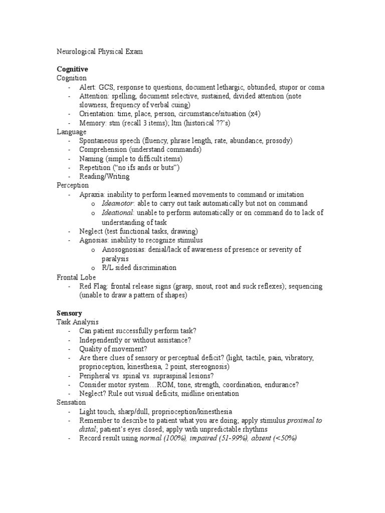 Neurological Physical Exam | Perception | Attention