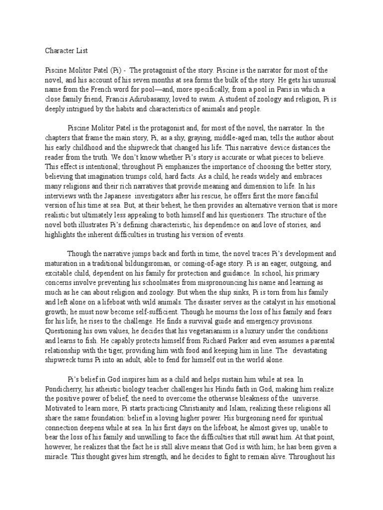 Life of Pi characters.pdf | Religion And Belief | Religion & Spirituality