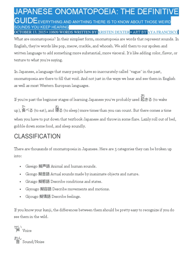 Japanese Onomatopoeia: The Definitive Guide: Classification | PDF ...
