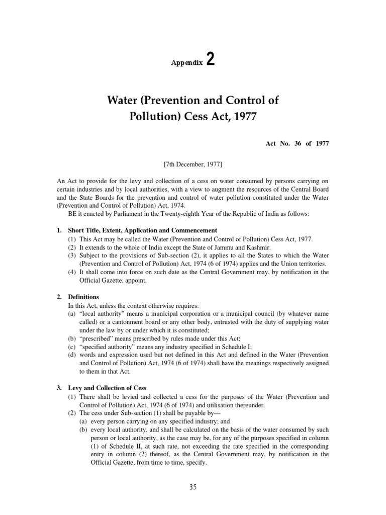 Appendix 2 Water Cess Act, 1977 | PDF | Government Of India | Fine (Penalty)