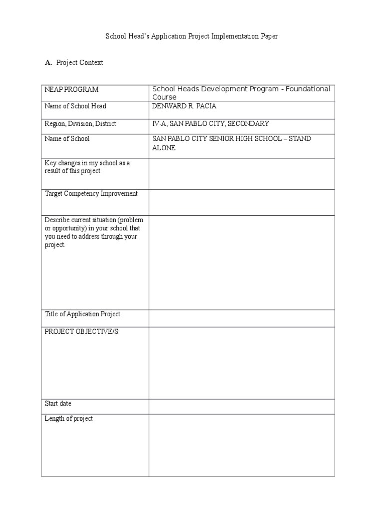 SHDP Foundation Course Application Project Plan | PDF
