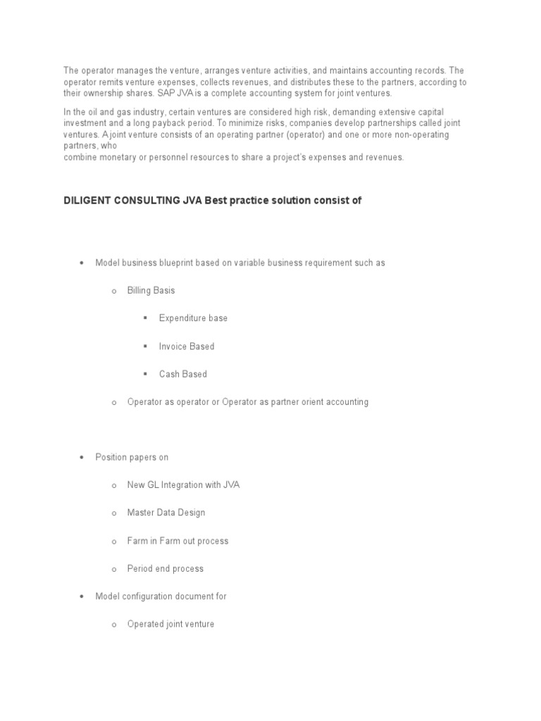 DILIGENT CONSULTING JVA Best Practice Solution Consist of | PDF ...