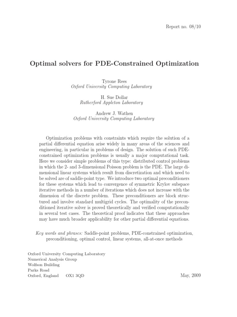 Optimal Solvers For PDE-Constrained Optimization | Download Free PDF | Partial Differential ...