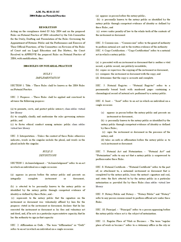 2004 Notarial Practice Rules | PDF | Notary Public | Signature