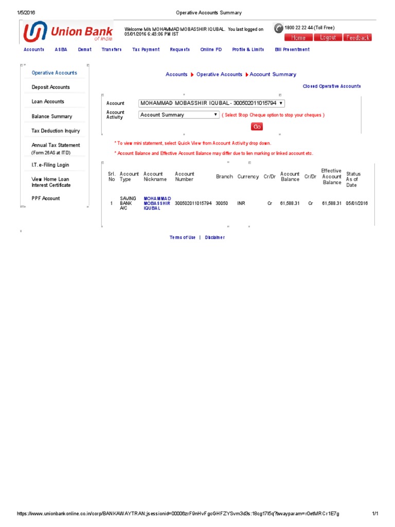 Operative Accounts: Deposit Accounts Loan Accounts Balance Summary Tax ...