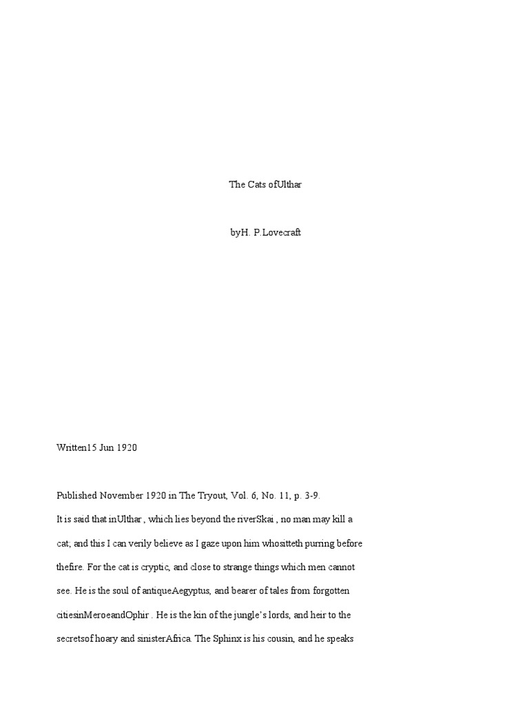 H. P. Lovecraft - The Cats of Ulthar PDF | PDF