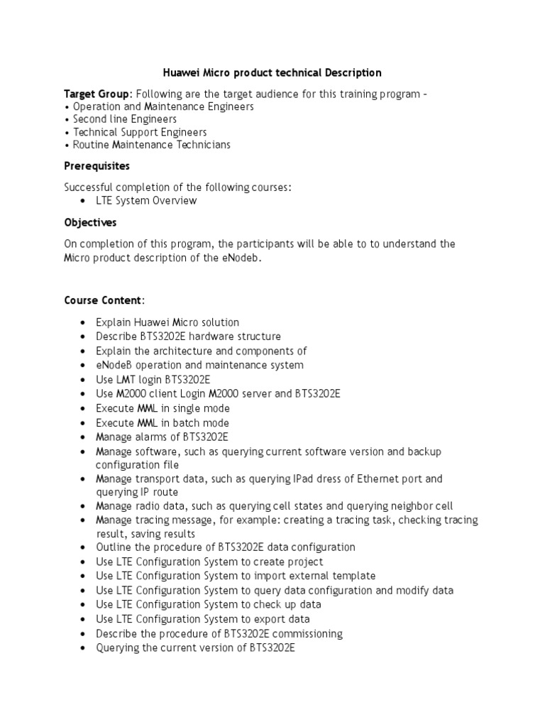 Huawei Micro Product Technical Description Target Group: Following Are ...