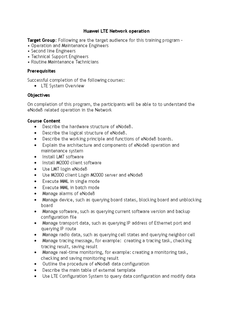 Huawei LTE Network Operation Target Group: Following Are The Target ...