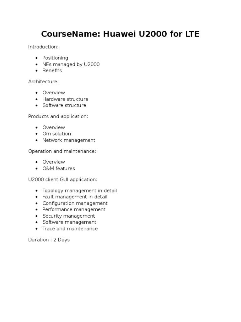 Coursename: Huawei U2000 For Lte | PDF