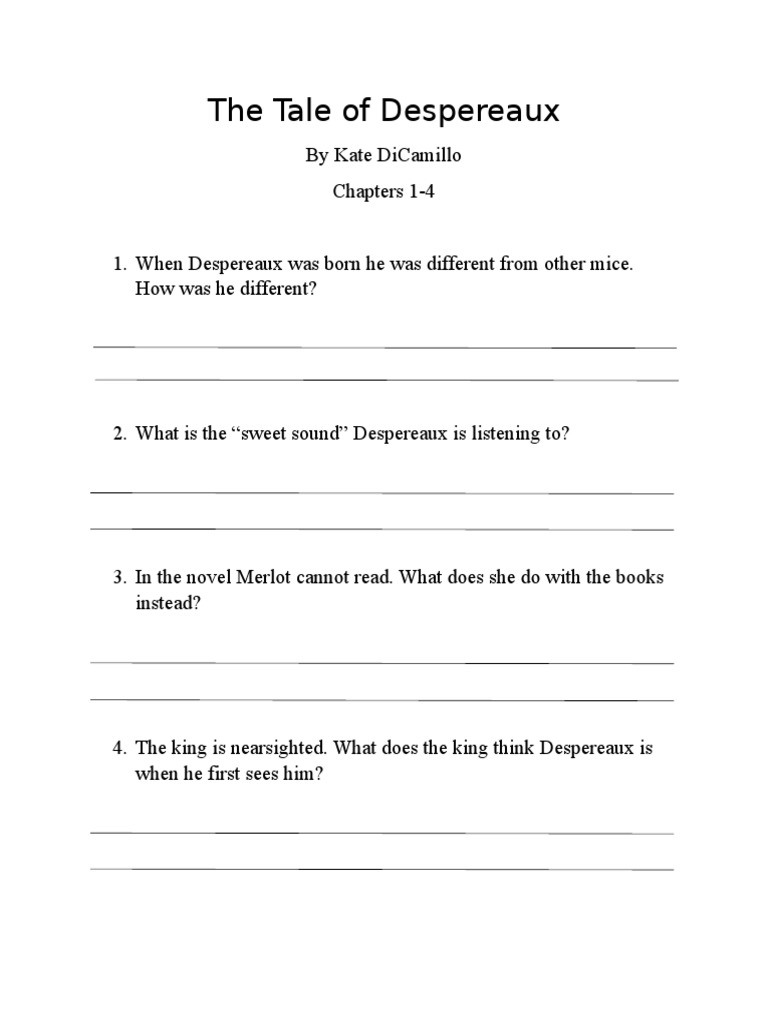 Despereaux Novel Study Questions | PDF