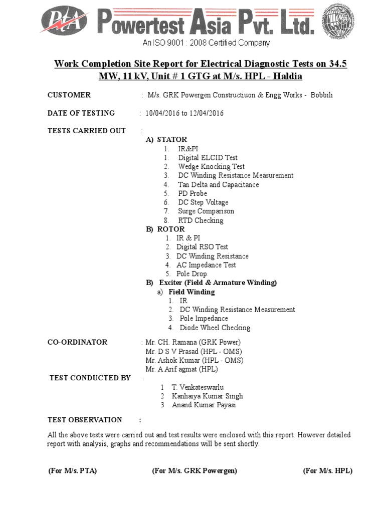 35MW Generator Test Report | PDF | Electrical Impedance | Quantity