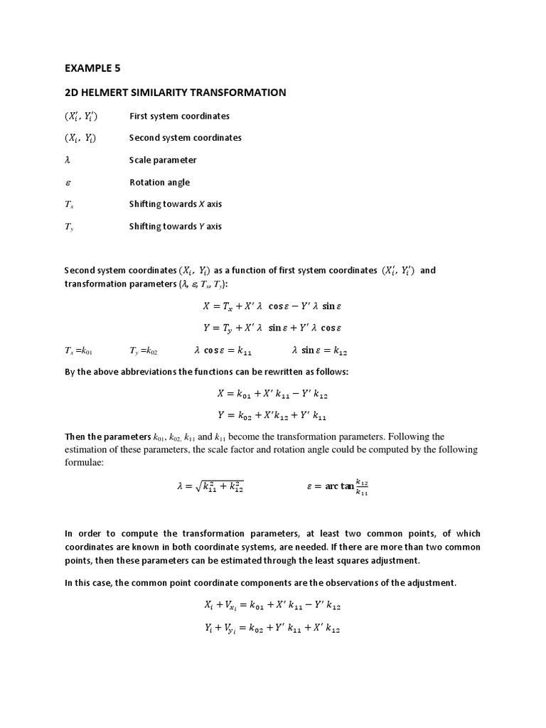 Example 5 - 2D Helmert Similarity Transformation | PDF | Matrix ...