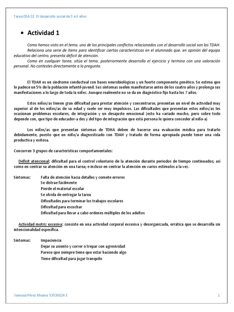 Tarea DSA02 | PDF | Desorden hiperactivo y deficit de atencion | Sicología