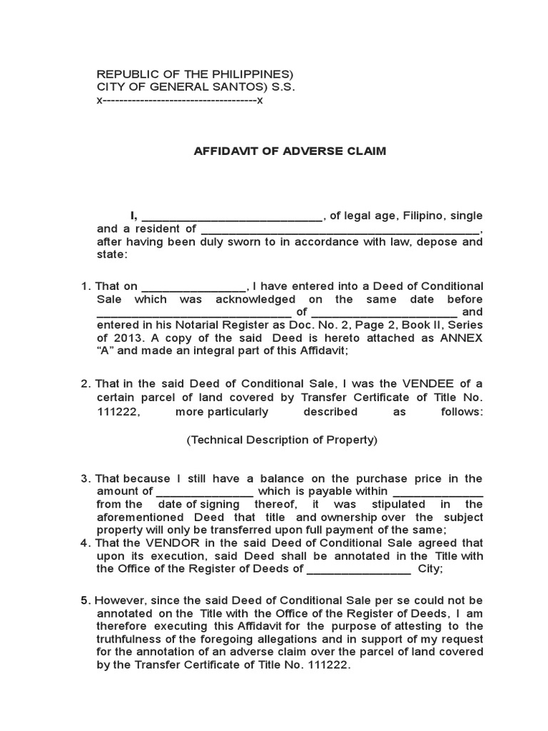Affidavit Adverse Claim | PDF
