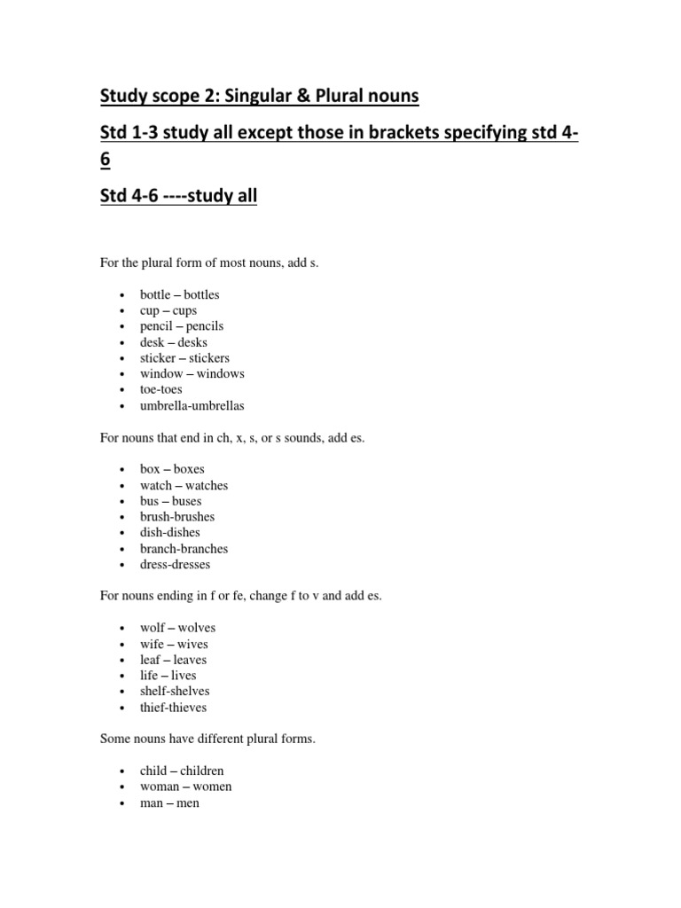 Study Scope 2 Singular Plural Nouns | PDF | Plural | Grammatical Number
