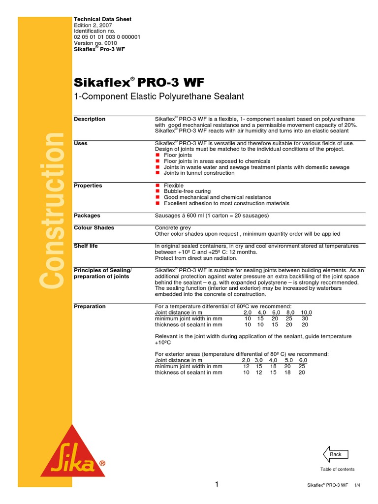 Sikaflex Pro 3 Wf Pds En | Chemistry | Manmade Materials