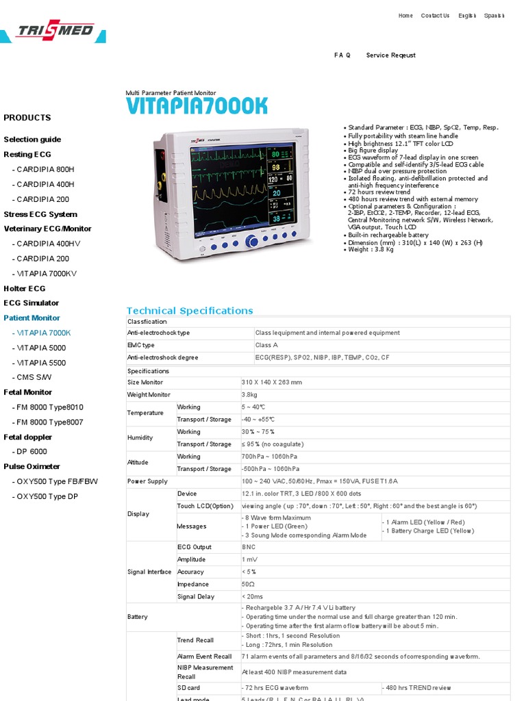 Multi-Parameter Patient Monitor Technical Specifications | PDF ...
