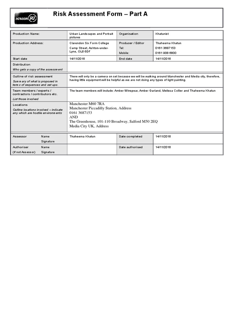 Example Risk Assessment | PDF | Risk | Safety