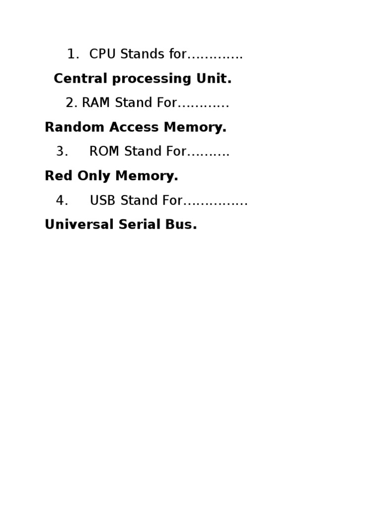 Central Processing Unit.: 1. CPU Stands For | PDF