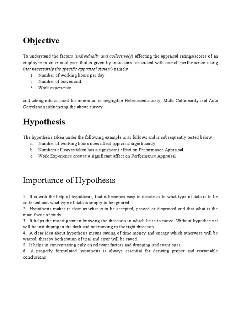 Objective: Importance of Hypothesis | PDF