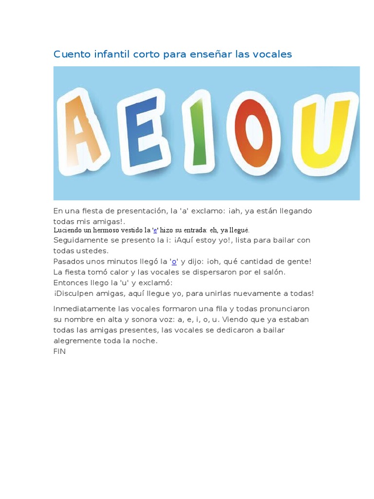 Vocales Cuento | PDF | Ocio