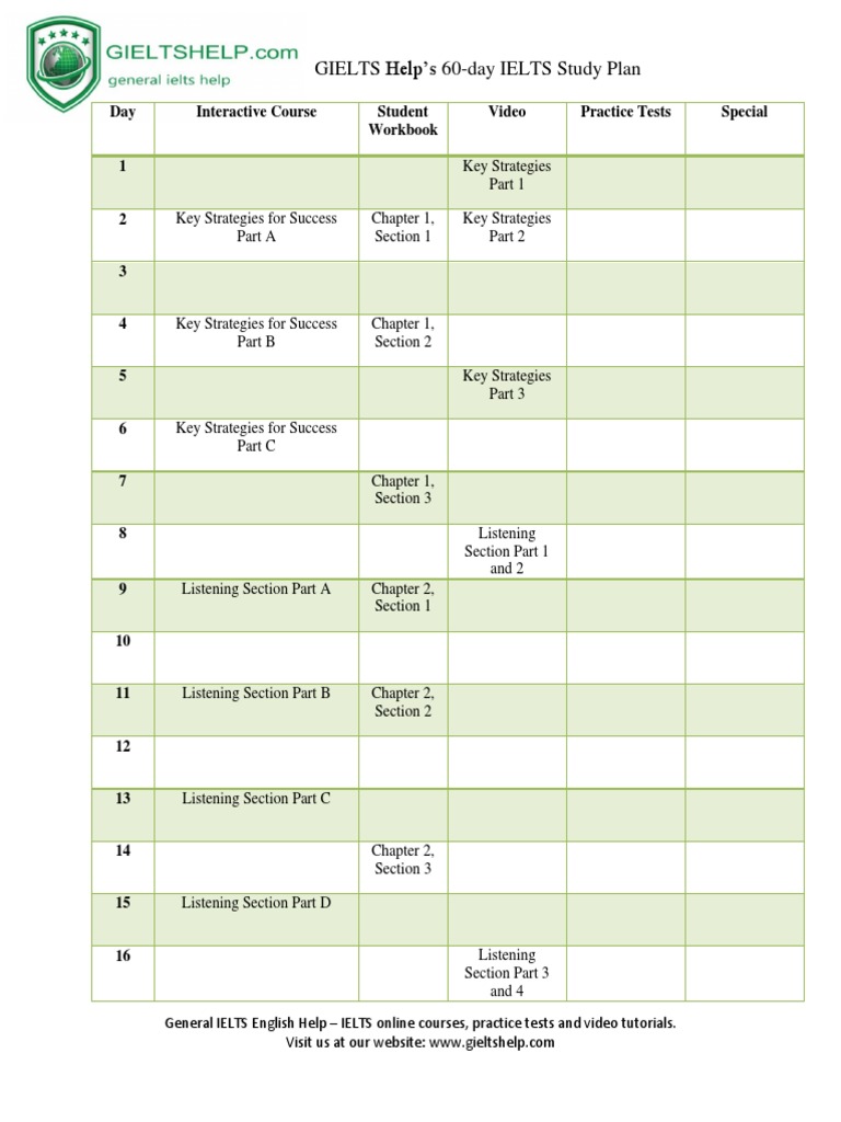 General IELTS 60 Day Study Plan | Tutorial | International English ...