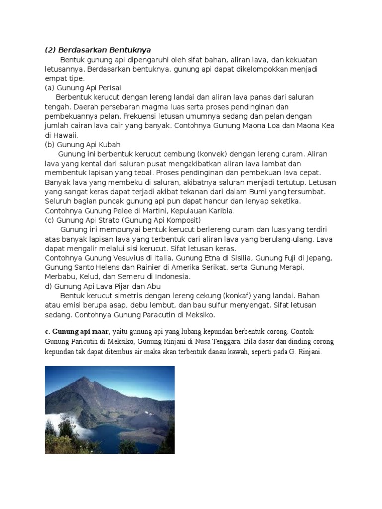 Tipe-Tipe Gunung Api Berdasarkan Bentuk | PDF