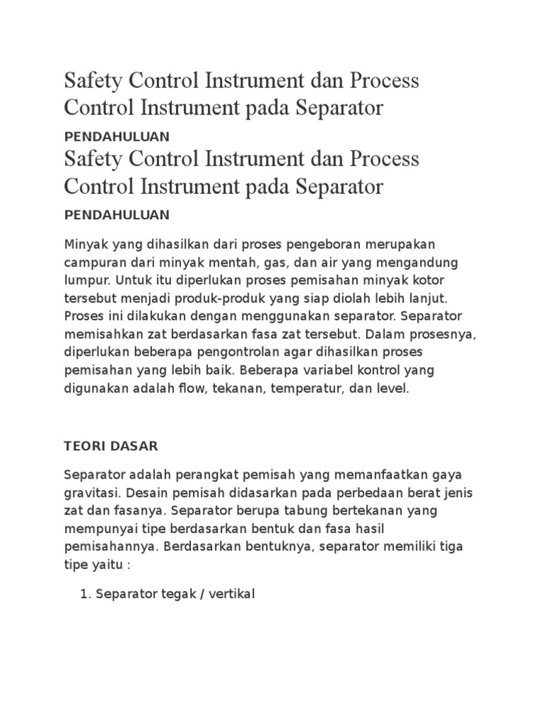 Safety Control Instrument Dan Process Control Instrument Pada | PDF ...