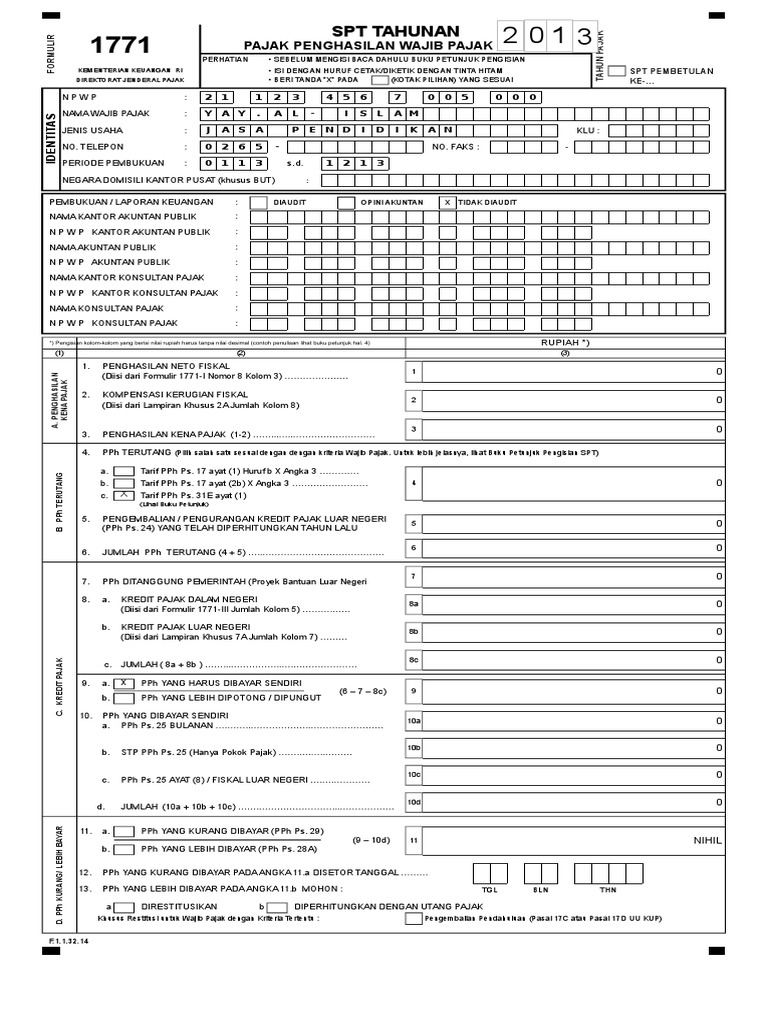 Download Form Spt Tahunan Badan Terbaru Excel - Riset