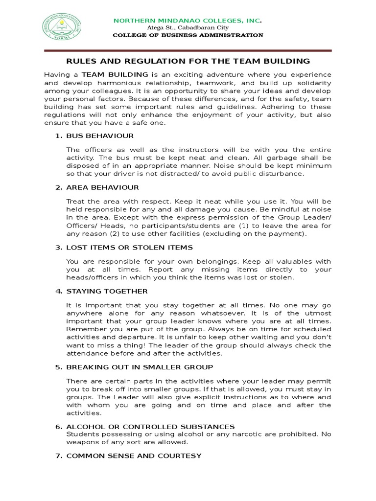 Rules and Regulation For The Team Building | PDF | Government ...