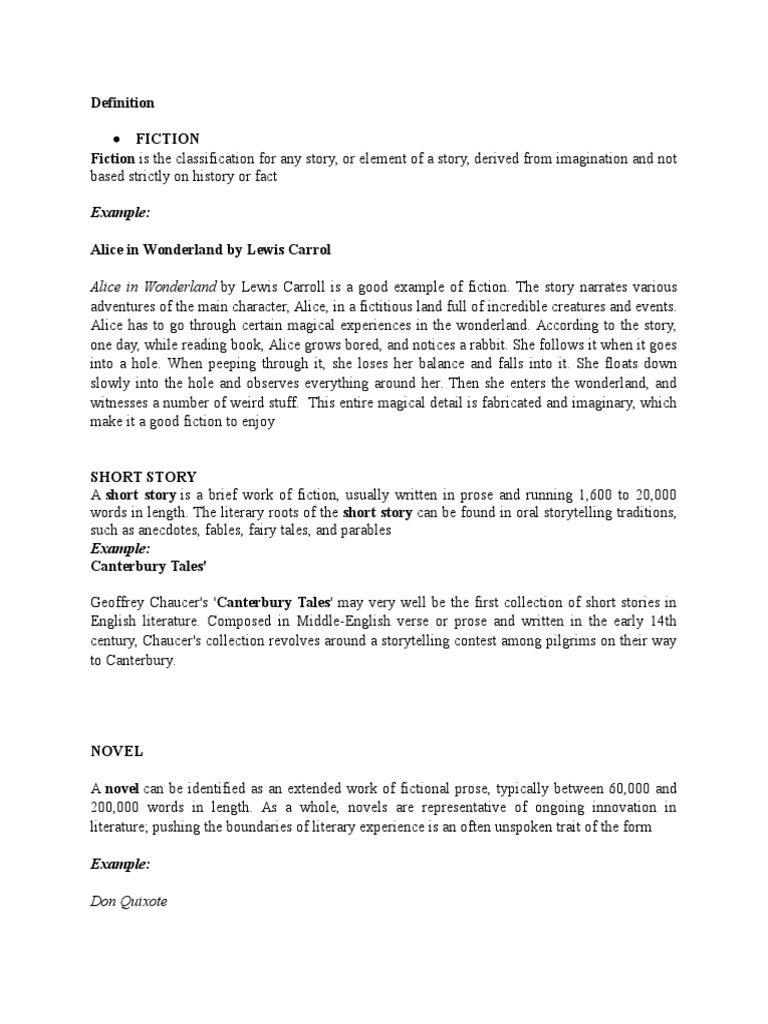 Fiction Fiction Is The Classification For Any Story, or Element of A ...