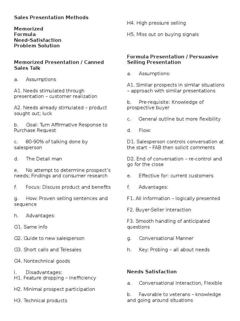 Different Types of Presentation/Selling/Approach | PDF | Sales | Customer