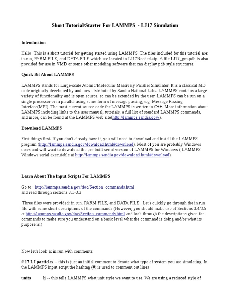 Short Tutorial For LJ17 Simulation With LAMMPS | PDF | Computer File | Microsoft Windows