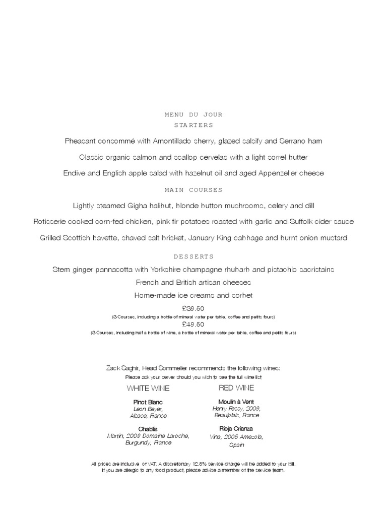 An Elegant Three-Course Menu Featuring Local Seasonal Ingredients and ...