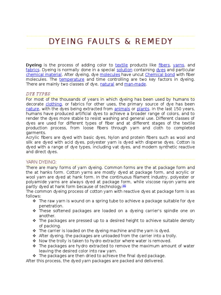 Dyeing Faults & Remedy | PDF | Textiles | Clothing Industry